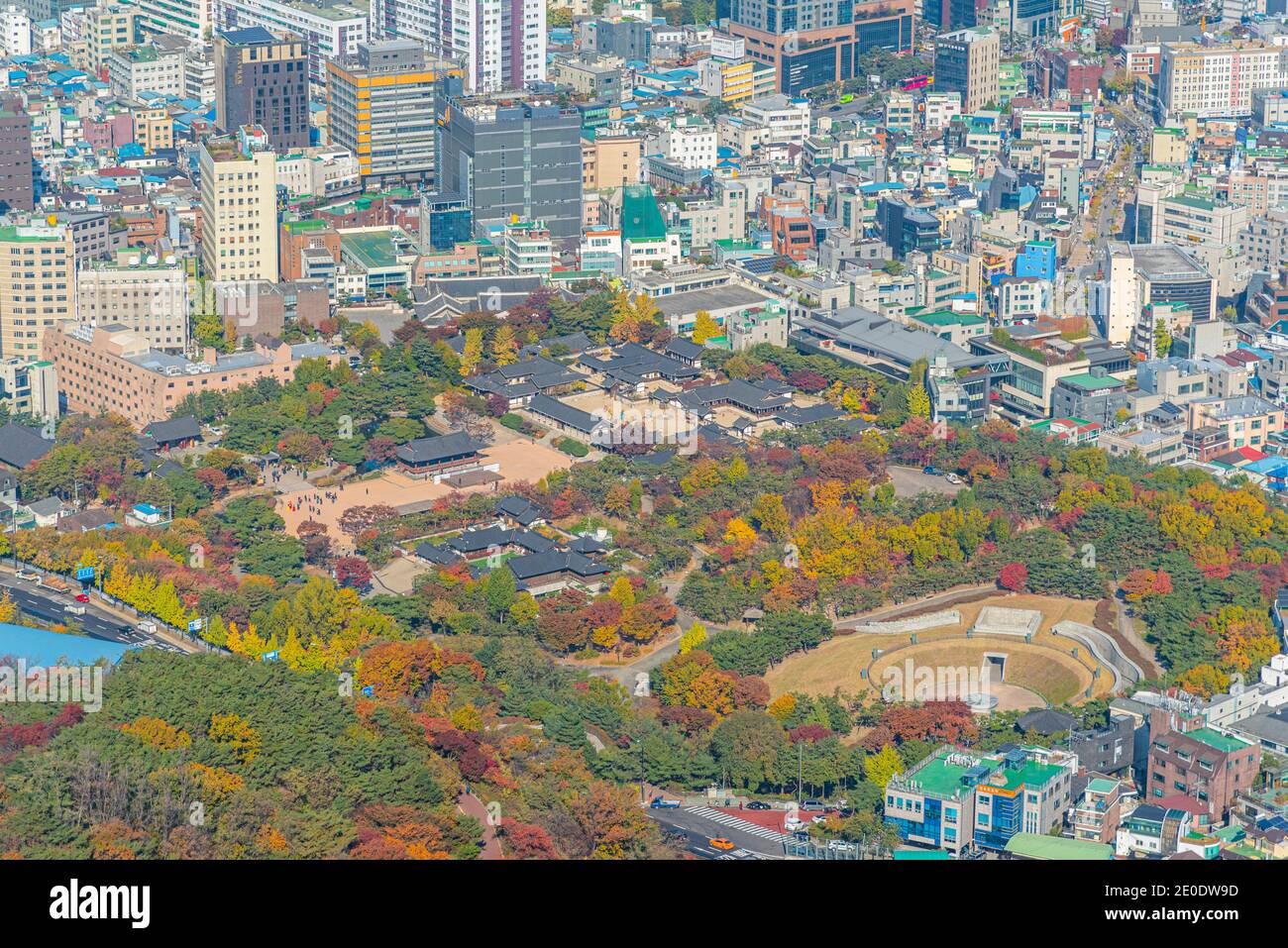 Aerial view of Namsangol Hanok Village at Seoul, Republic of Korea ...