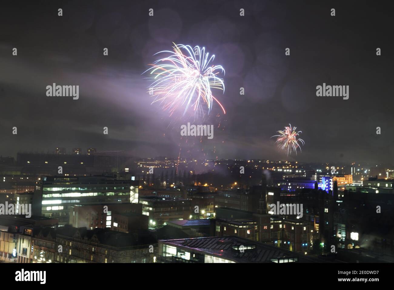Fireworks are set off over St James' Park in Newcastle Stock Photo - Alamy