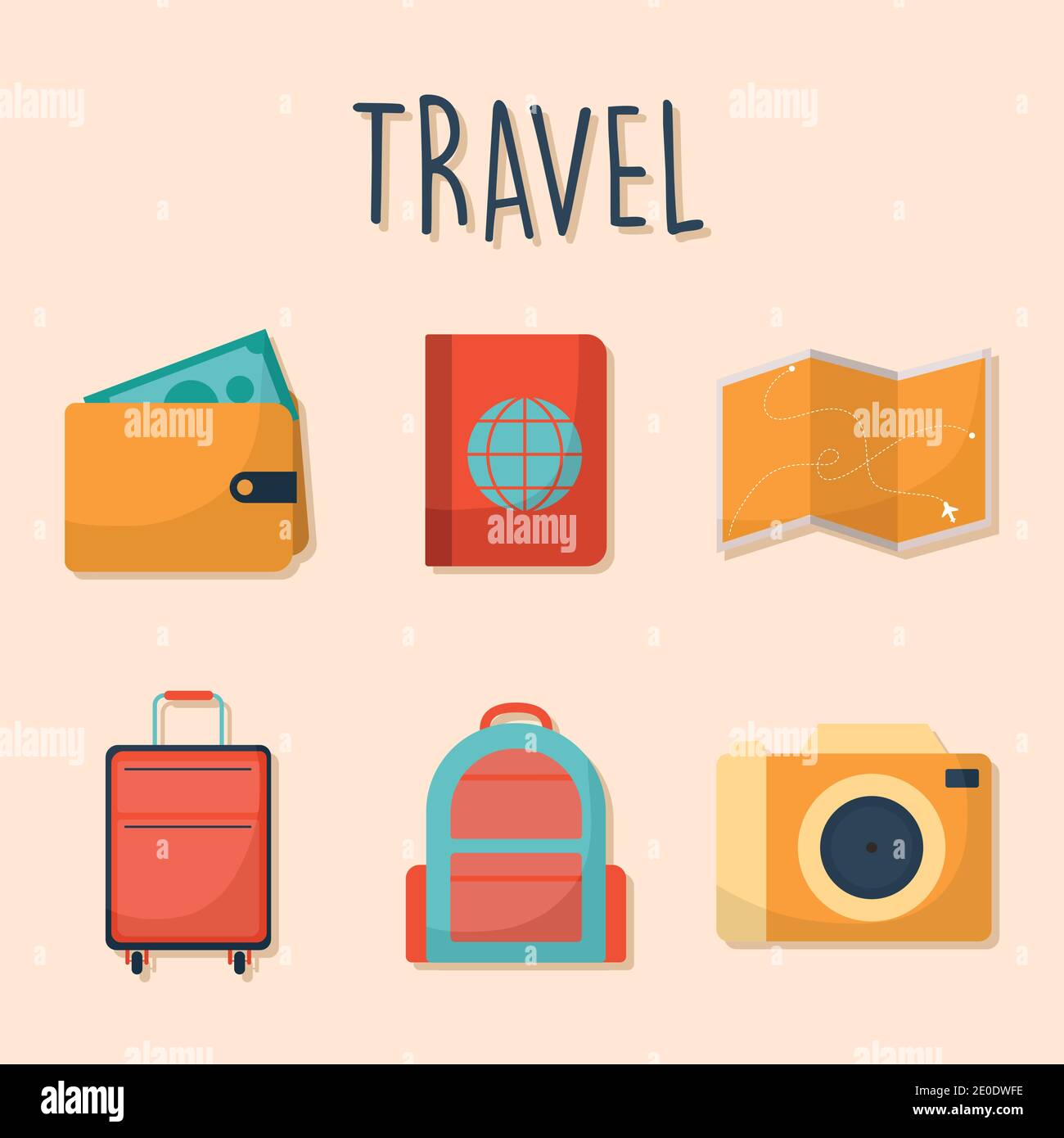 travel lettering with set of travel icons Stock Vector Image & Art - Alamy