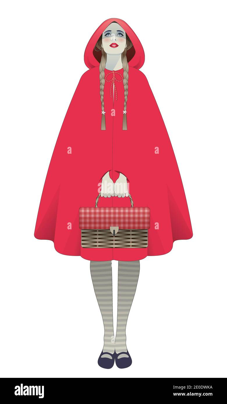 Little Red Riding Hood, braids hairstyle, holding a basket, looking up ...