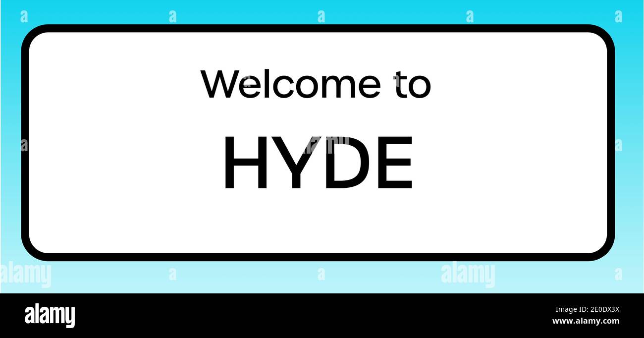 A graphic illlustration of a British road sign welcoming you to Hyde ...