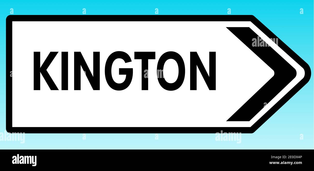 A graphic illlustration of a British road sign pointing to Kington ...