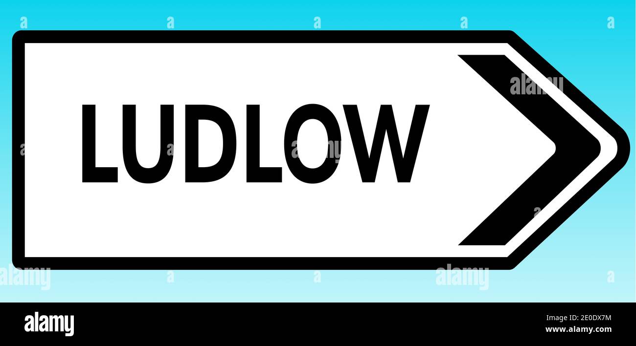 A graphic illlustration of a British road sign pointing to Ludlow Stock ...