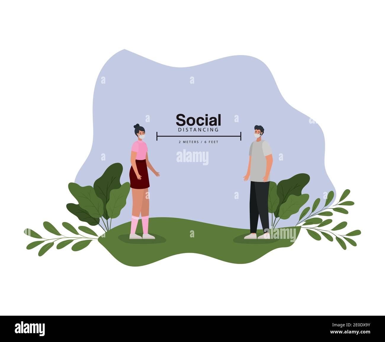 social distancing, two meters and six feet lettering with one man and ...