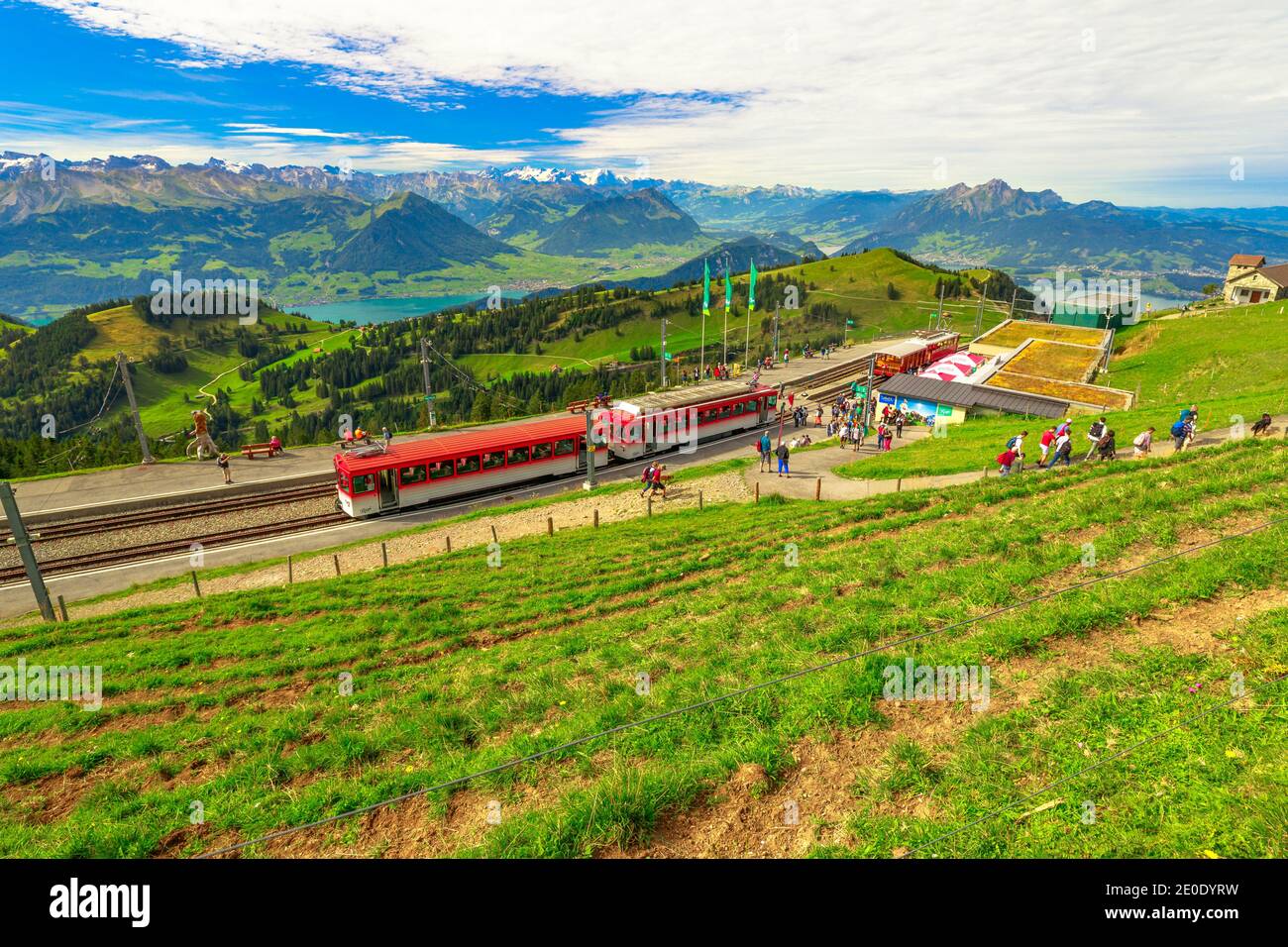 Rigi kulm, Switzerland - Aug 25, 2020: Rigi bahn electric cable tram on ...