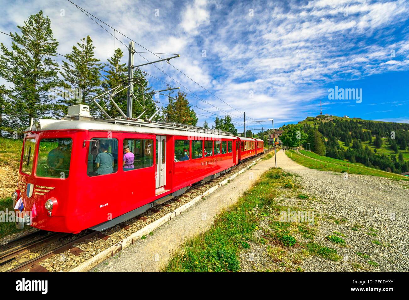 Rigi kulm, Switzerland - Aug 25, 2020: people in a popular sightseeing ...