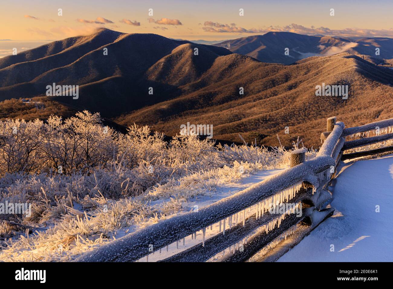 Devil’s Knob Overlook - Icy Blue Ridge Mountains and trees with icicles ...