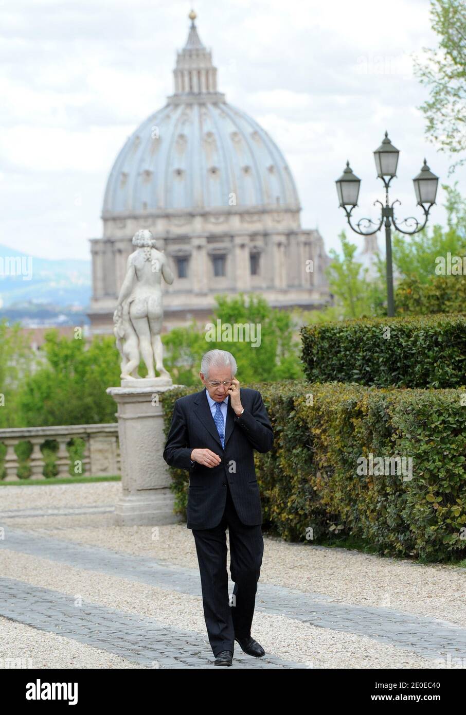 Italian Prime Mario Monti walks at Villa Pamphili garden in Rome, Italy ...