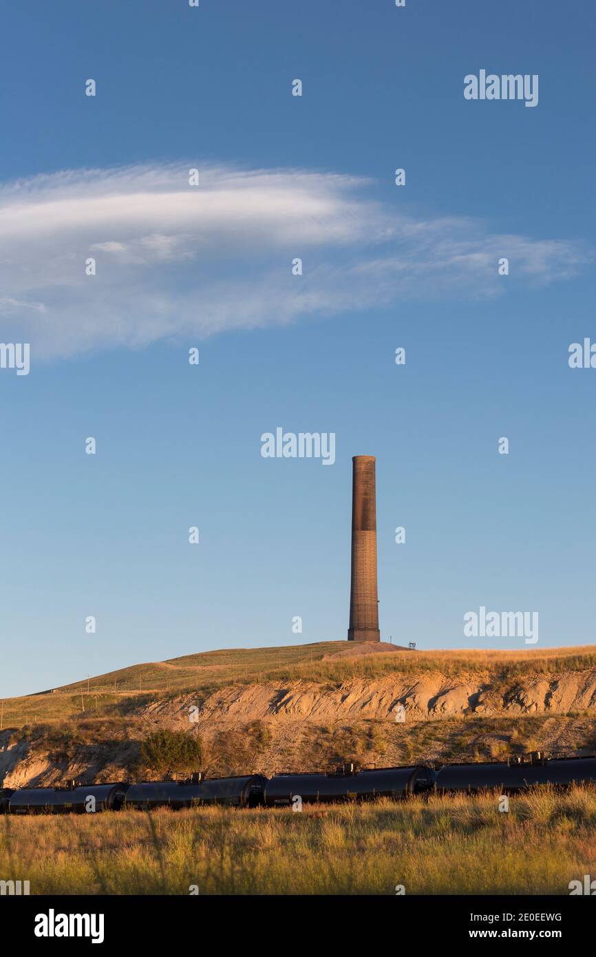 The sun sets at the Anaconda Smelter Stack in Anaconda Montana. Built ...