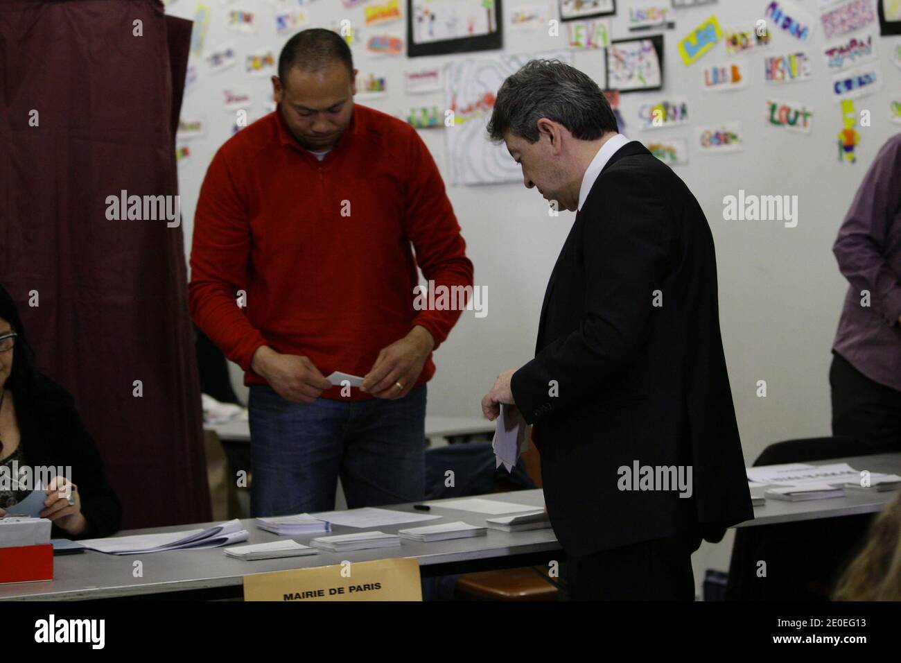 Front de Gauche candidate Jean-Luc Melenchon is pictured as he votes in ...