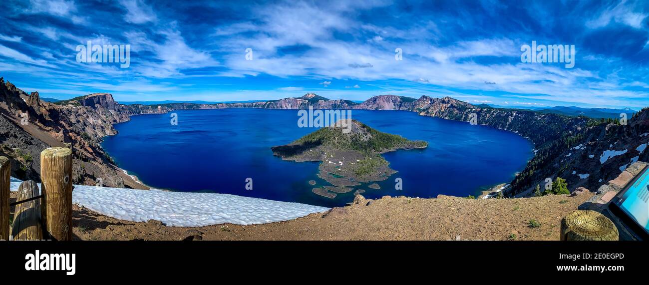 Crater Lake and Wizard Island viewed from west side, at watchman ...