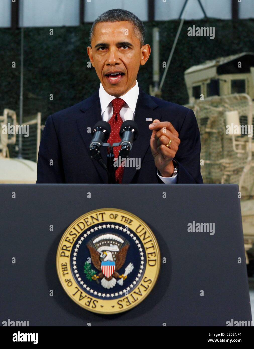 U.S. President Barack Obama delivers an address to the American troops ...