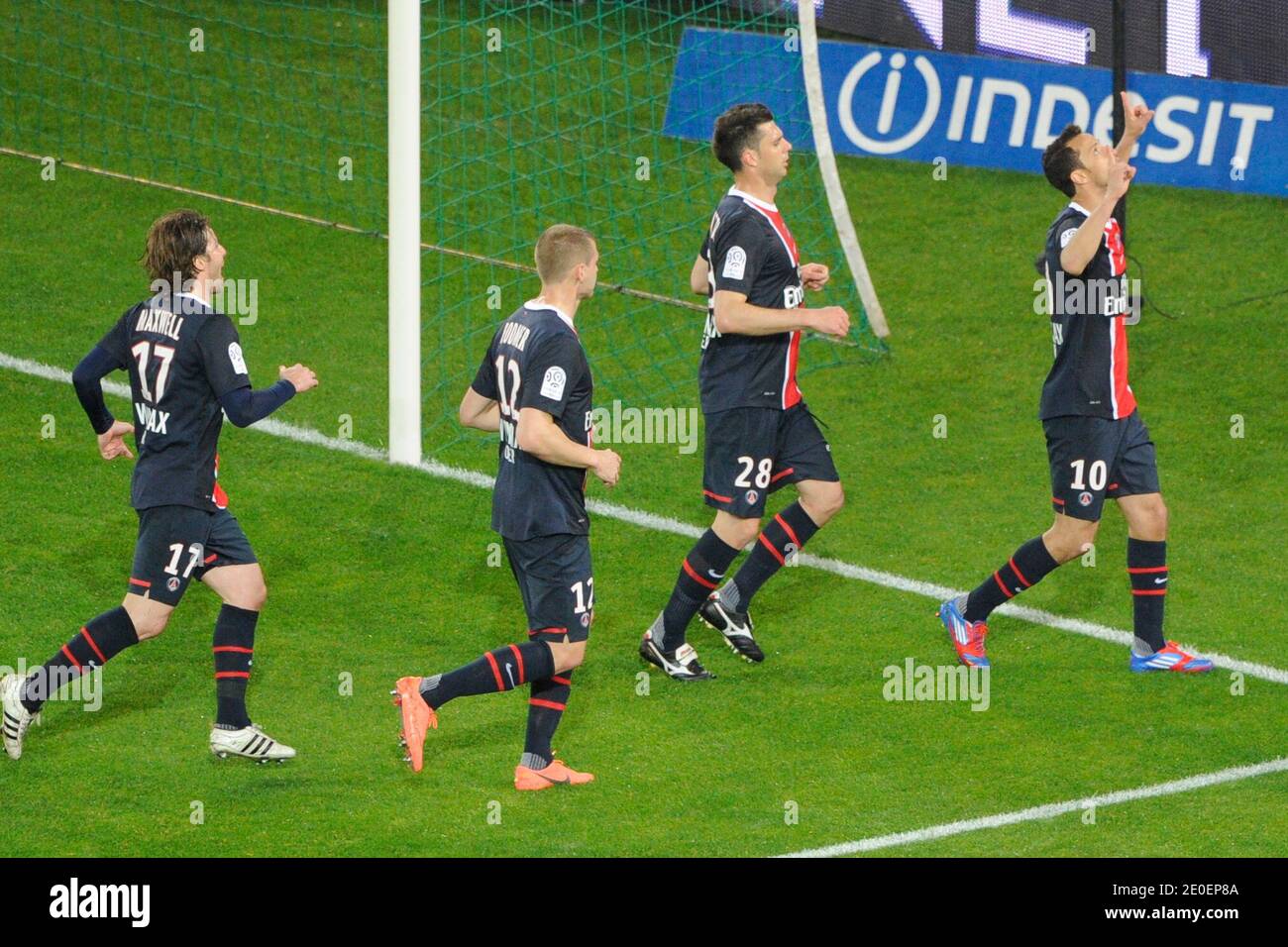 PSG's Nene celebrates with his team mates after scoring the first goal ...