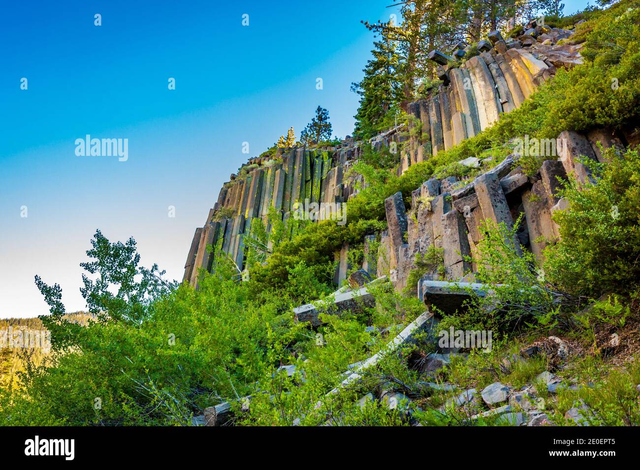 The unusual rock formation of columnar basalt at Devils Postpile ...