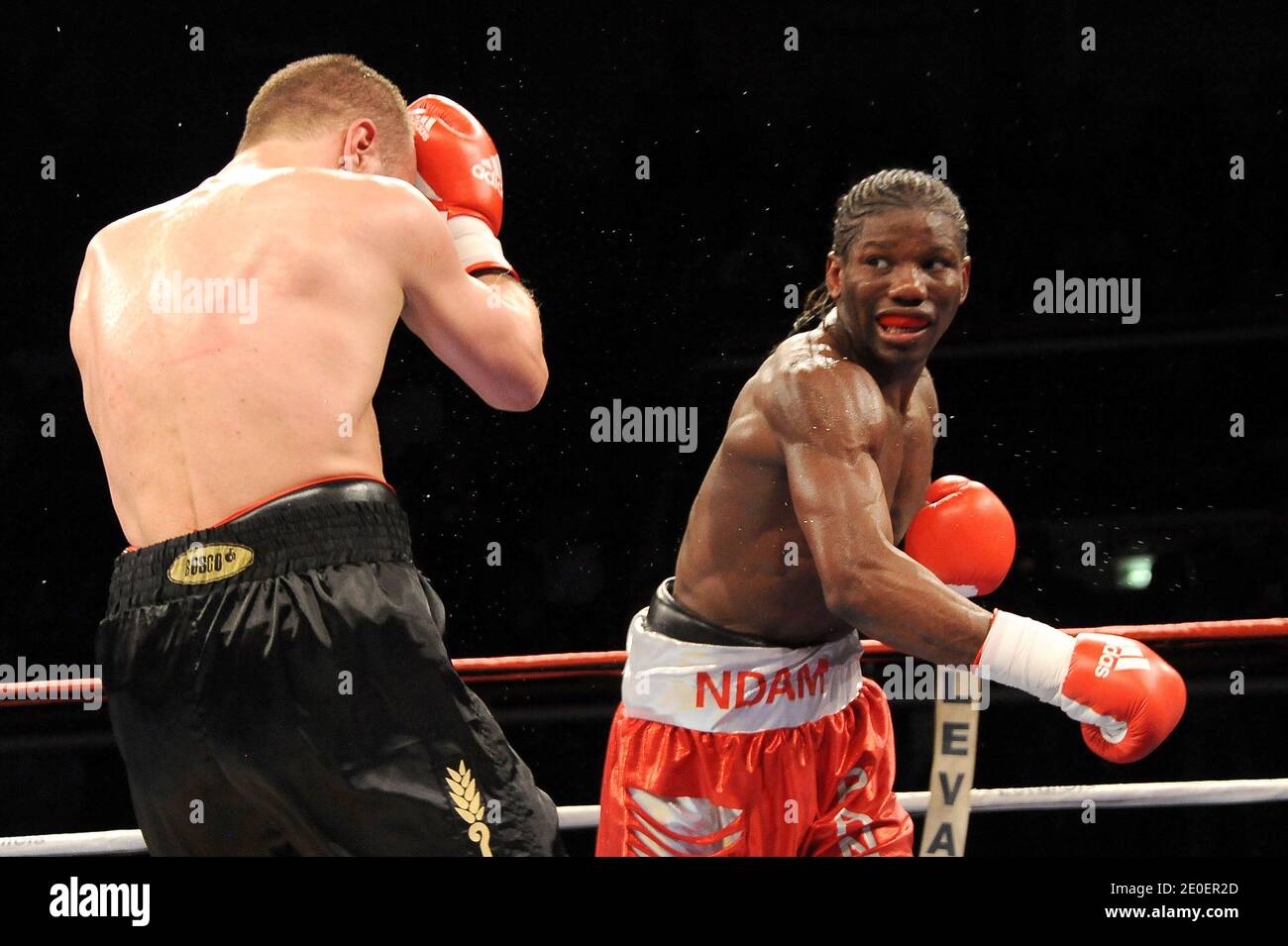 France's Hassan N'Dam connects with Ukrainian Maksim Bursak during the ...