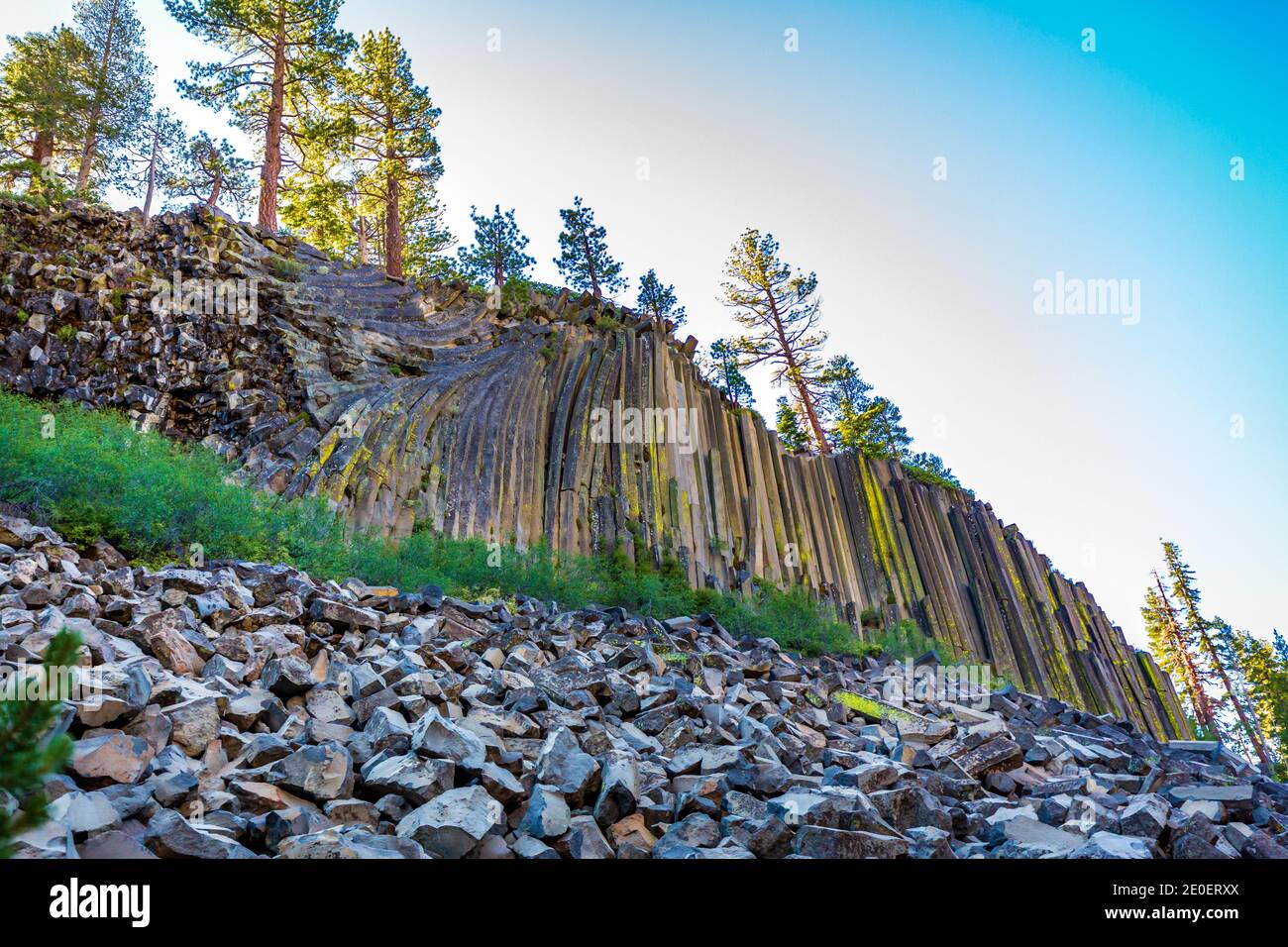 The unusual rock formation of columnar basalt at Devils Postpile ...