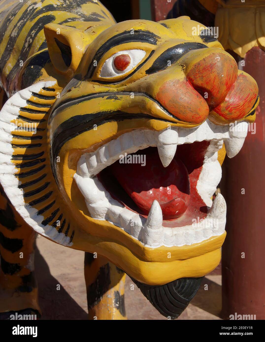 Roaring tiger statue outside small temple in Kalaw, Myanmar (Burma ...