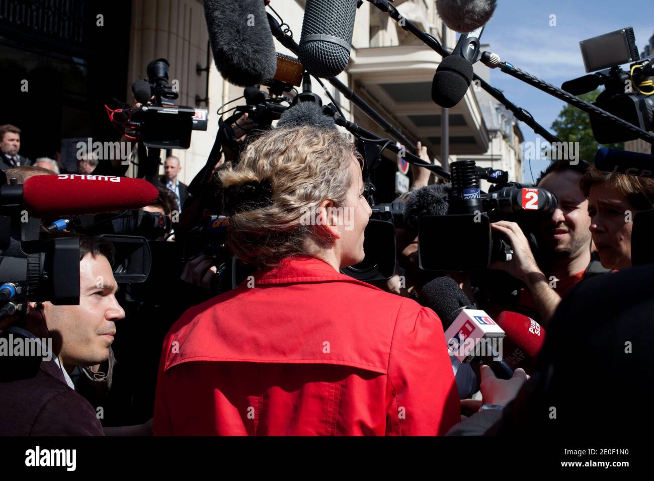 French Socialist Delphine Batho answers to journalists as she arrives ...