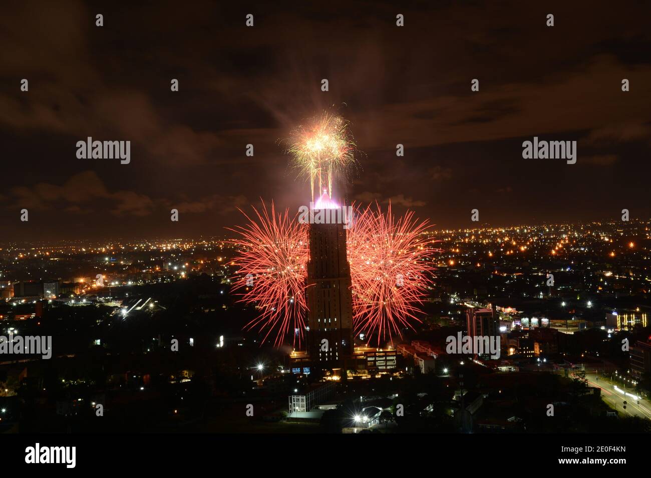 Fireworks illuminate the night sky during the ushering of 2021 New Year ...
