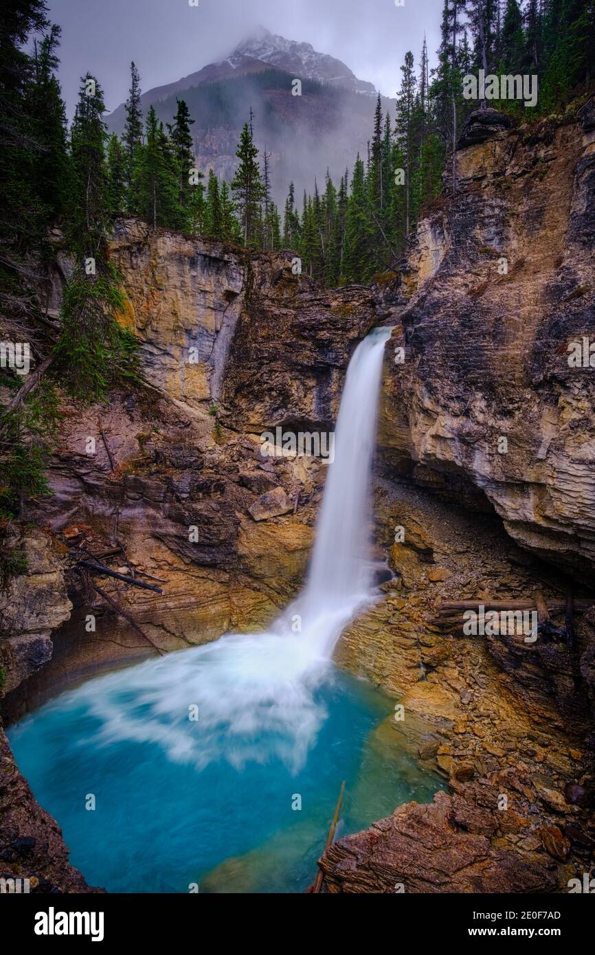 Vertical View-Waterfalls, Icefields Parkway, Banff, National Park ...