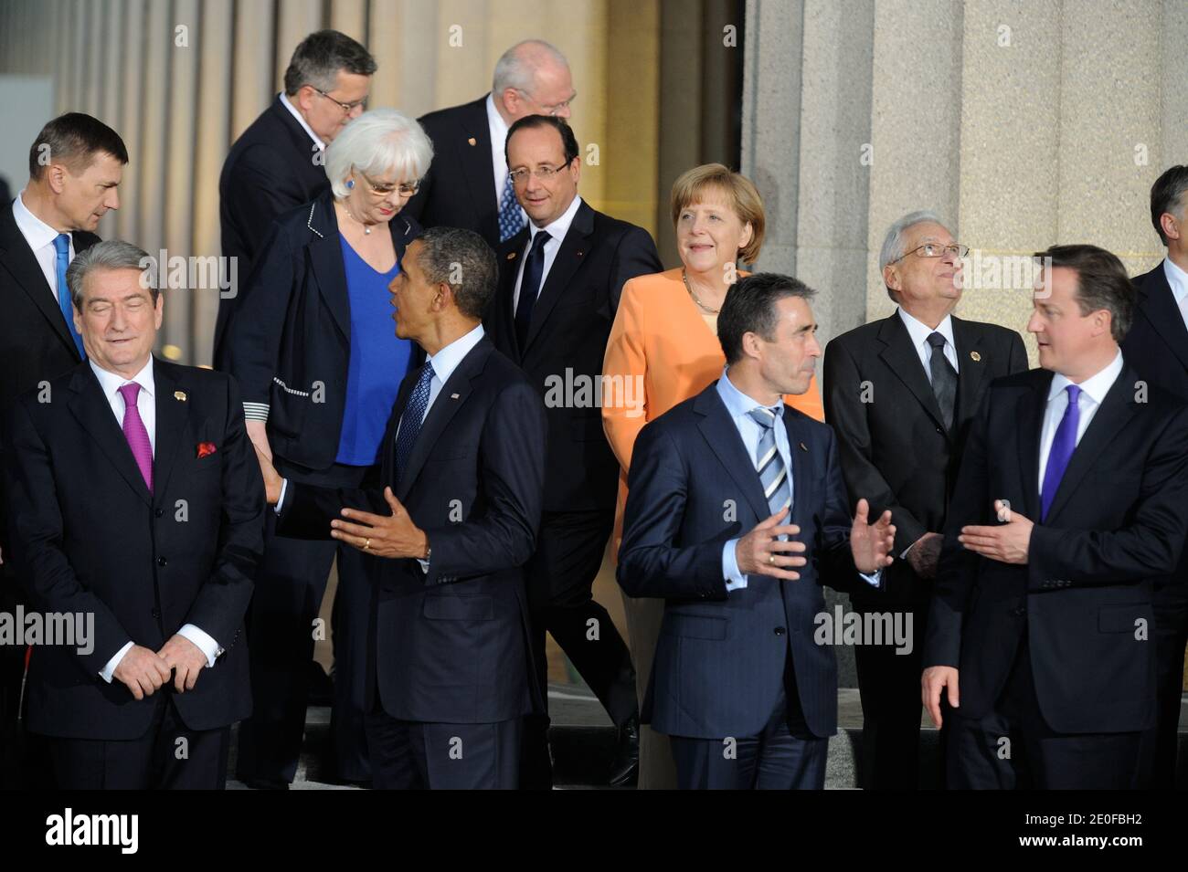 Sali Berisha, Barack Obama, Angela Merkel, Anders Rasmussen and David ...