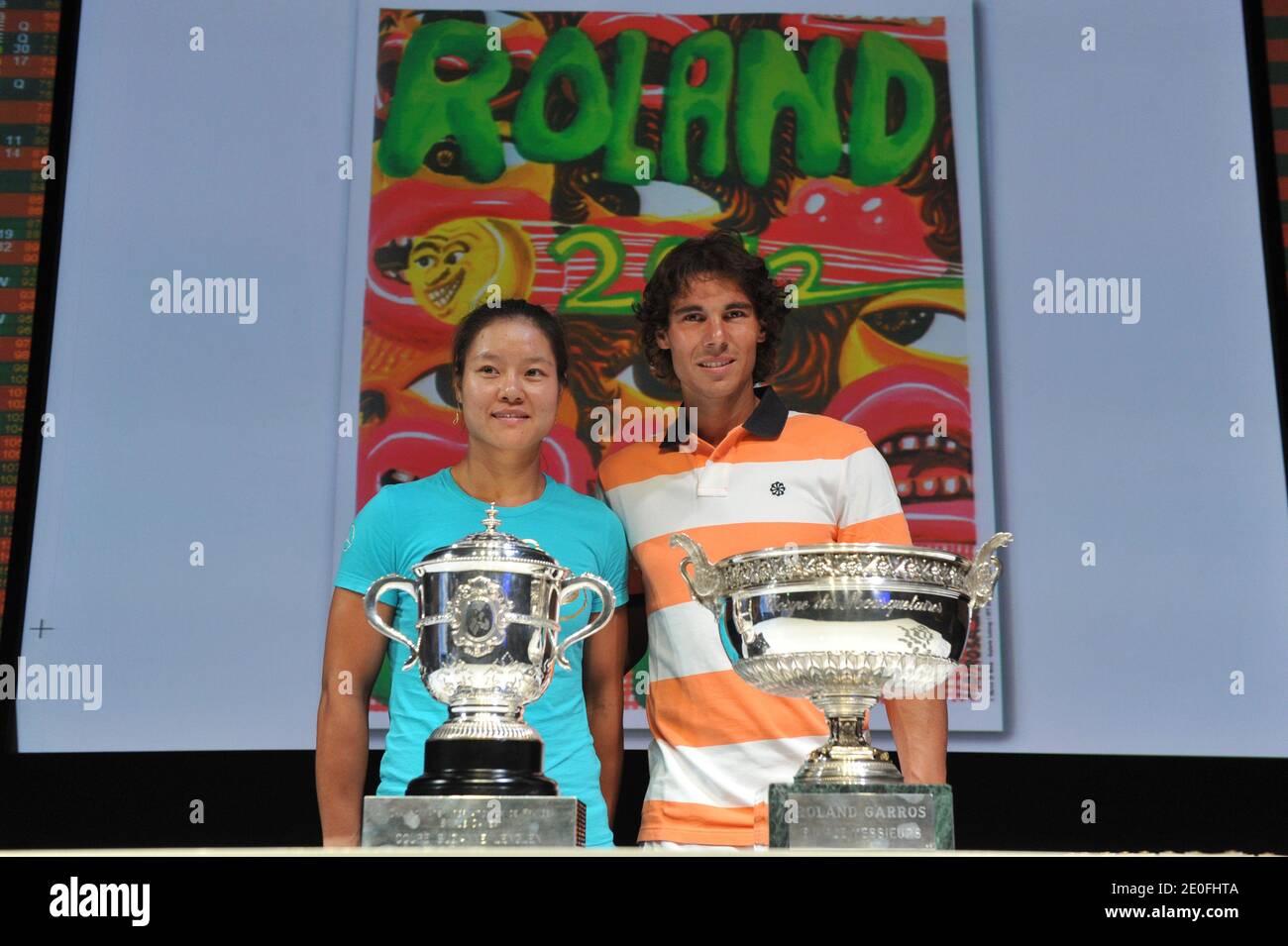 Chinese player Li Na (L) and Spanish player Rafael Nadal take part in ...