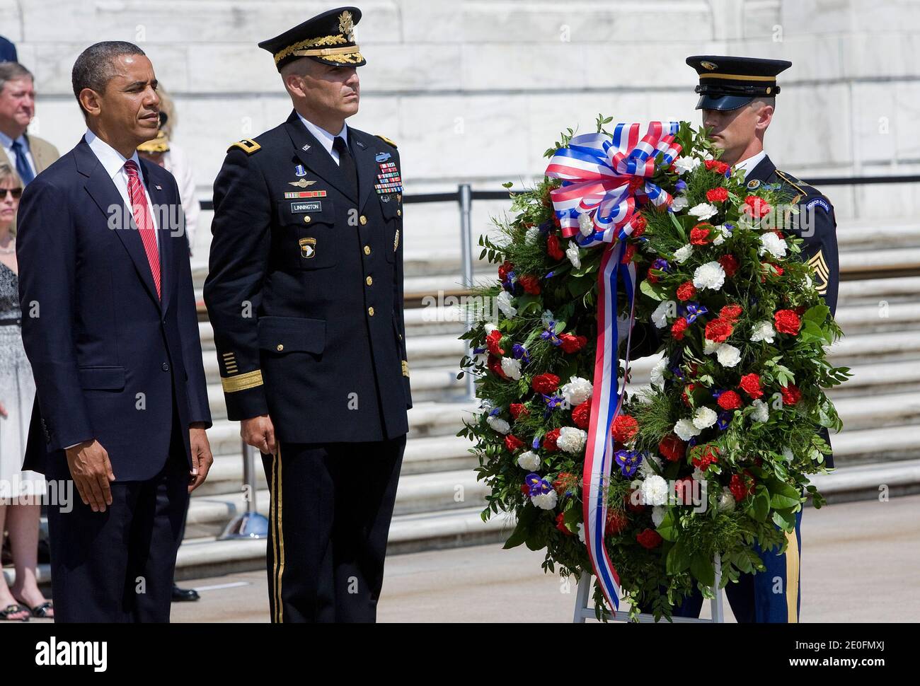 President Barack Obama participates in a wreath laying ceremony at the ...
