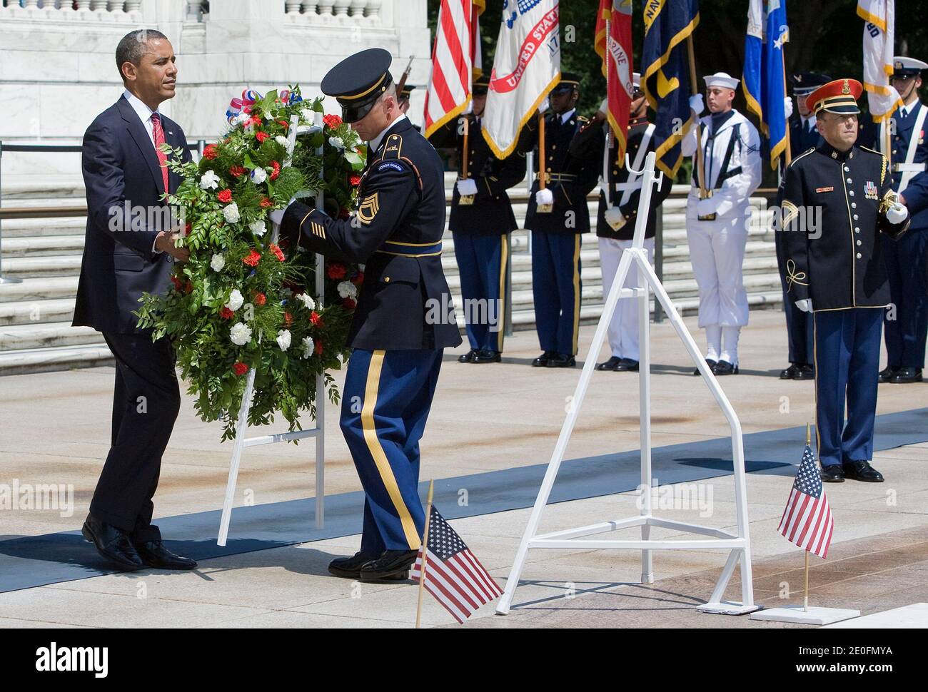 President Barack Obama participates in a wreath laying ceremony at the ...