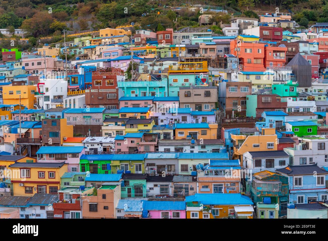 Colorful facades of houses at Gamcheon cultural village in Busan ...