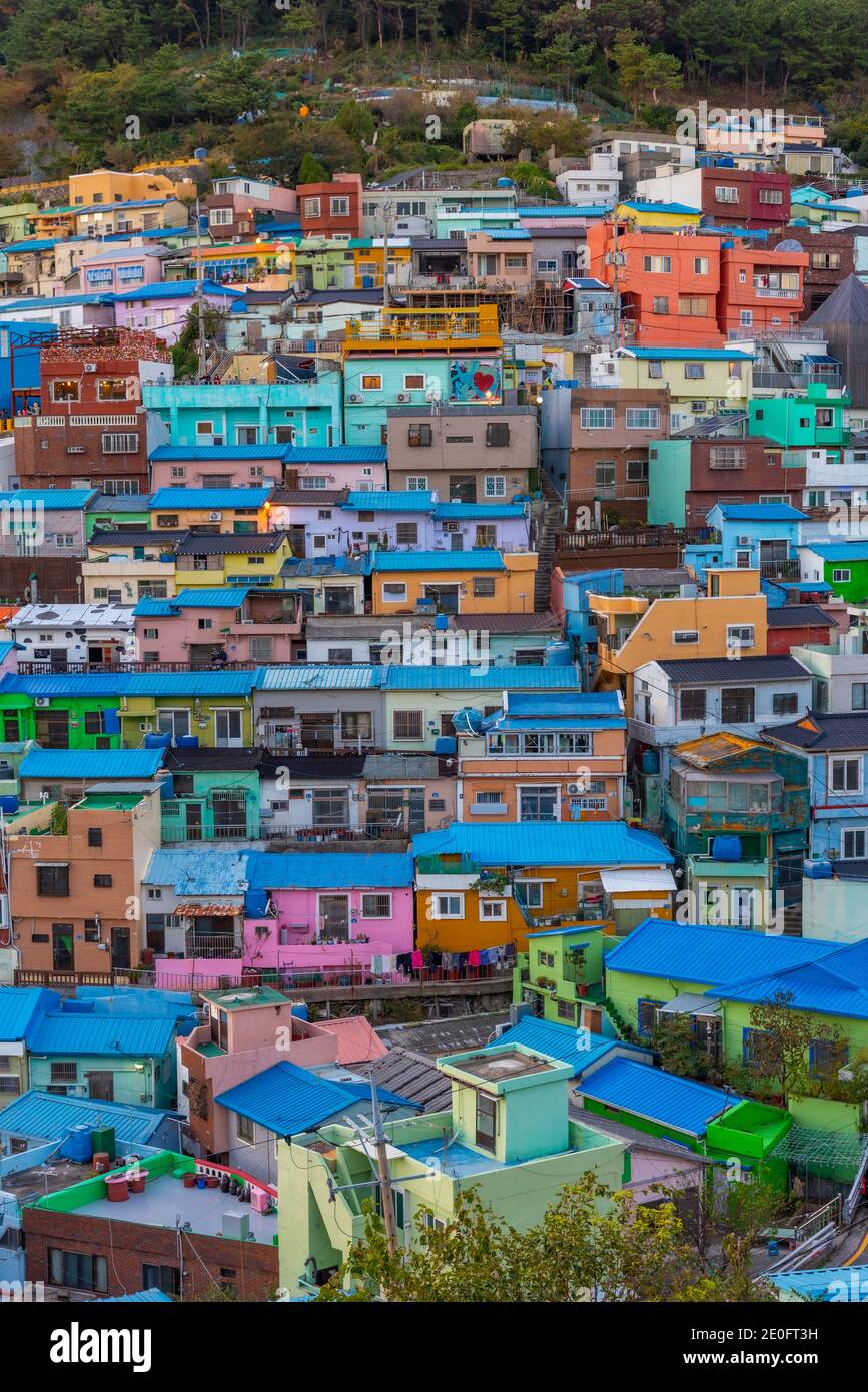 Colorful facades of houses at Gamcheon cultural village in Busan ...