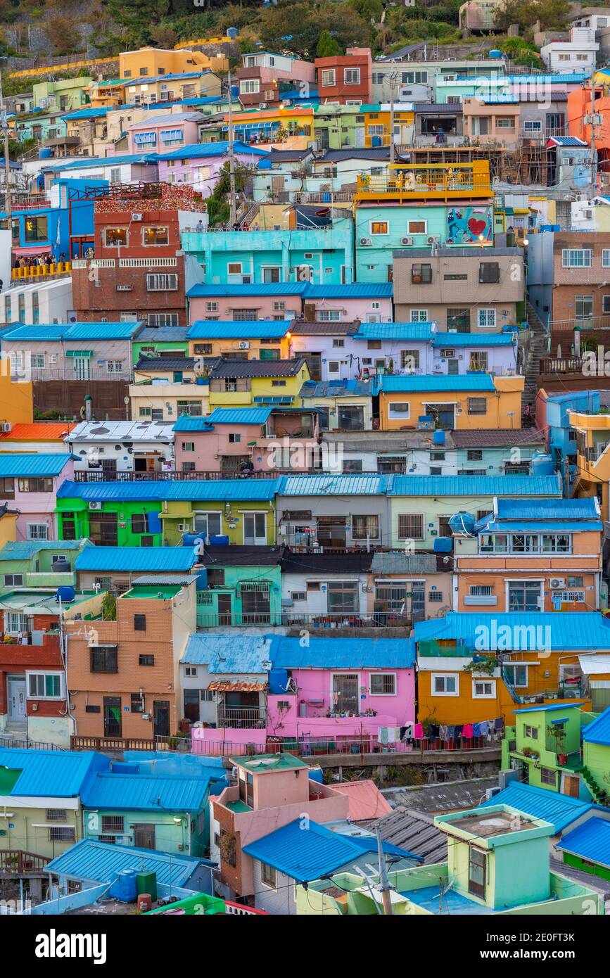Colorful facades of houses at Gamcheon cultural village in Busan ...