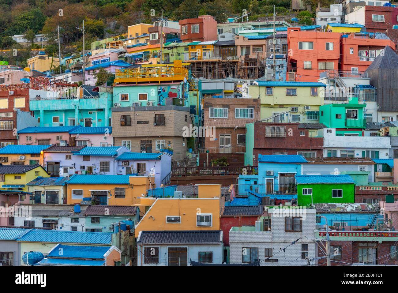 Colorful facades of houses at Gamcheon cultural village in Busan ...