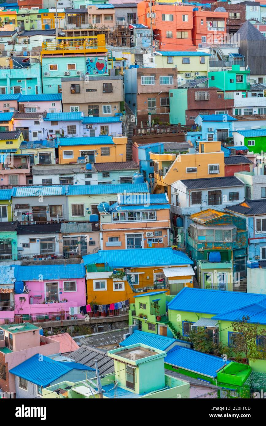 Colorful facades of houses at Gamcheon cultural village in Busan ...