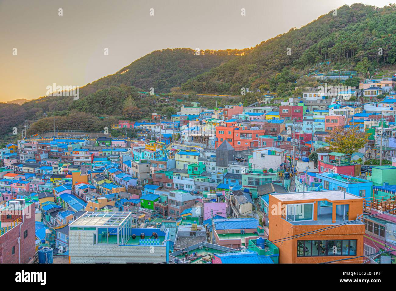 Colorful facades of houses at Gamcheon cultural village in Busan ...