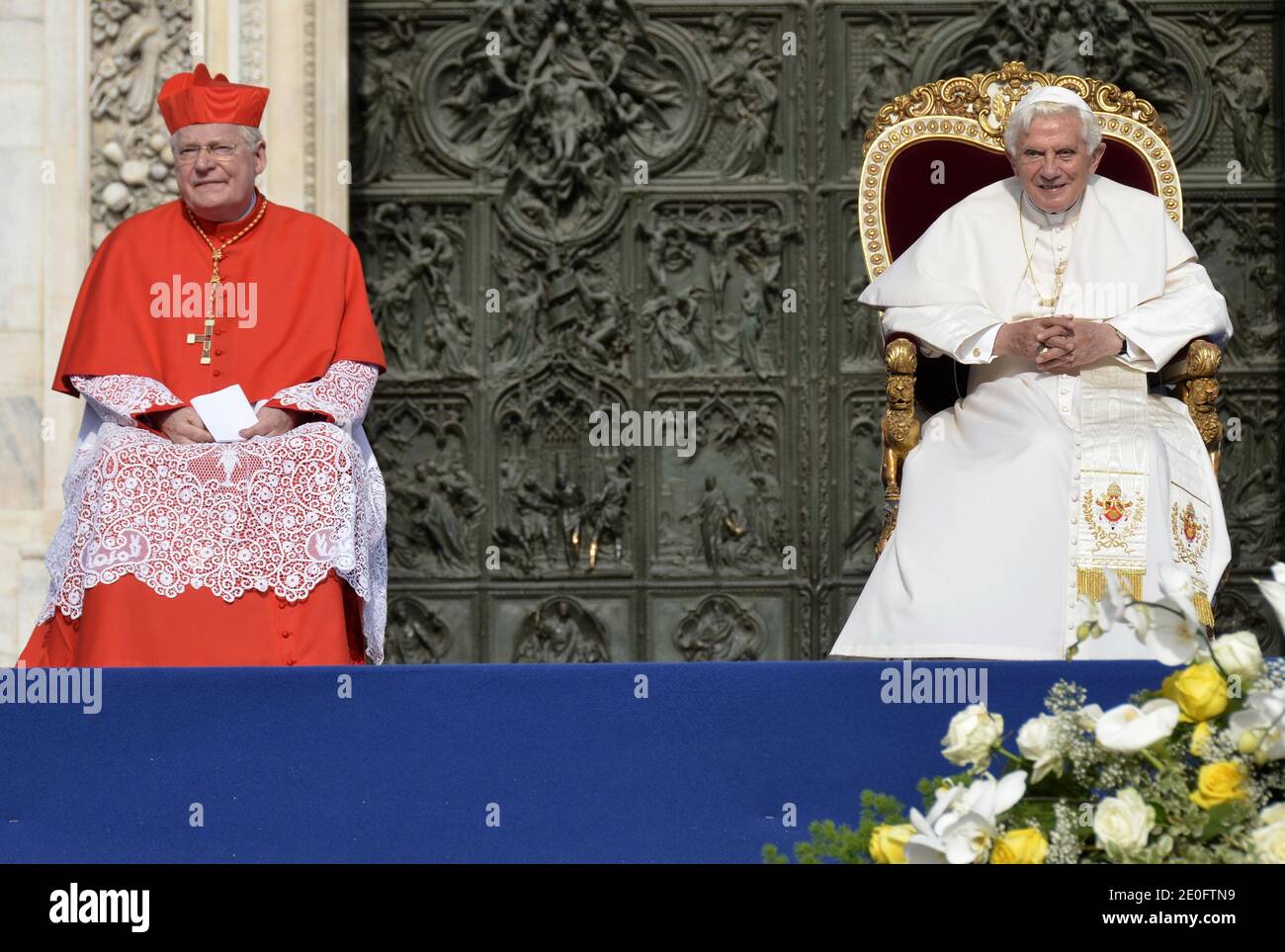 Pope Benedict XVI and cardinal Angelo Scola (L) Archbishop of Milan at ...