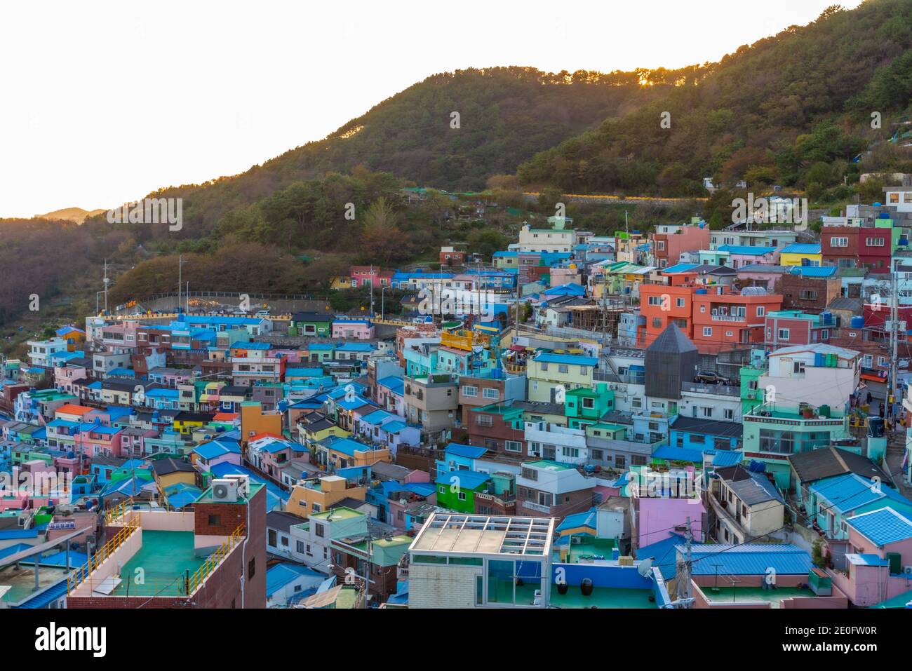Colorful facades of houses at Gamcheon cultural village in Busan ...