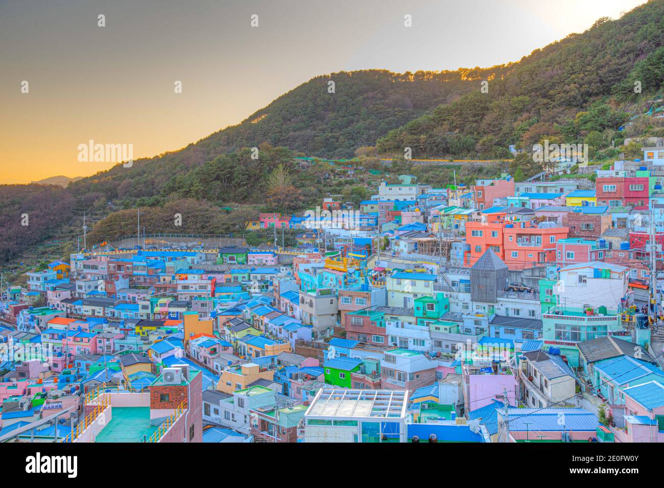 Colorful facades of houses at Gamcheon cultural village in Busan ...