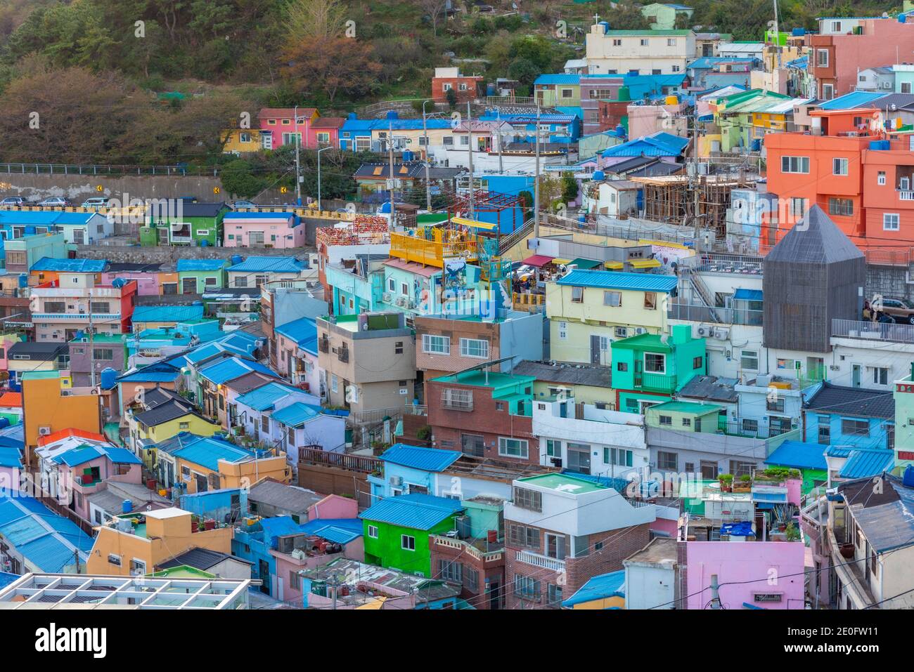 Colorful facades of houses at Gamcheon cultural village in Busan ...
