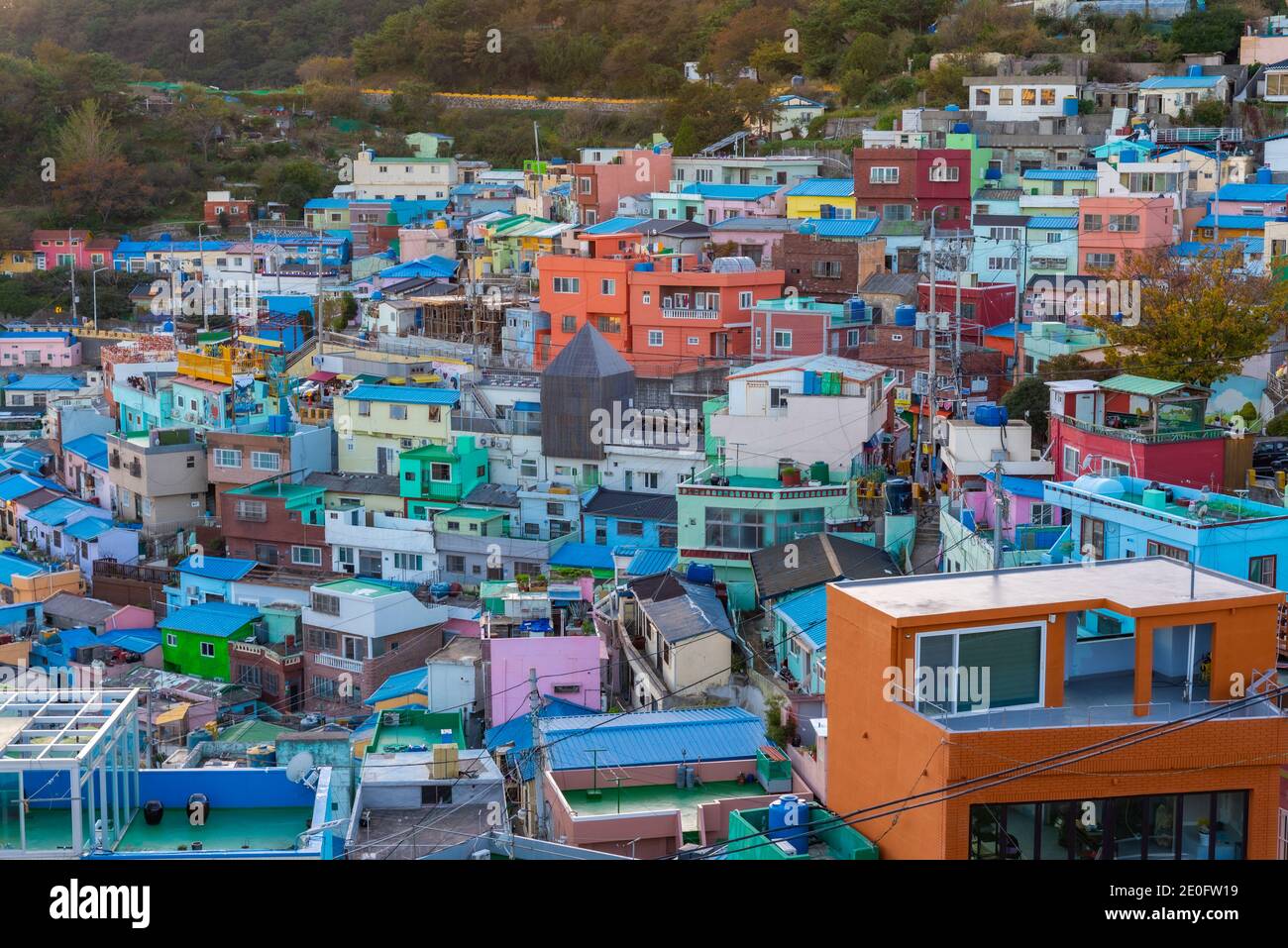 Colorful facades of houses at Gamcheon cultural village in Busan ...