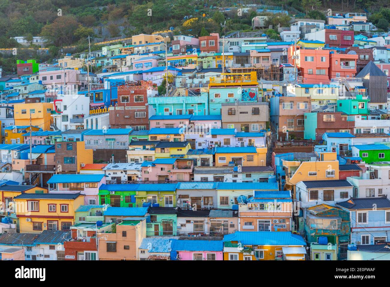 Colorful facades of houses at Gamcheon cultural village in Busan ...