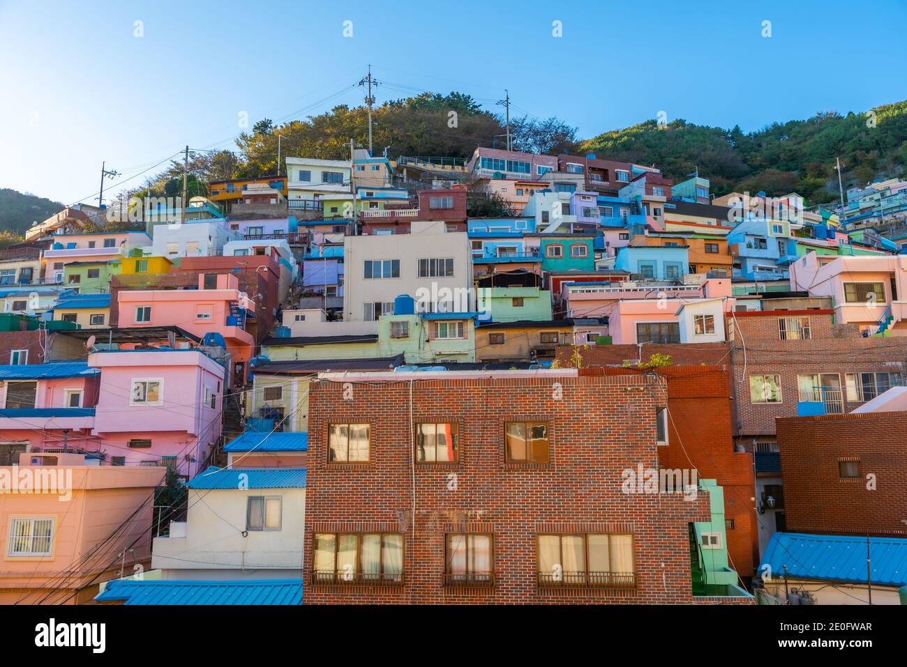 Colorful facades of houses at Gamcheon cultural village in Busan ...