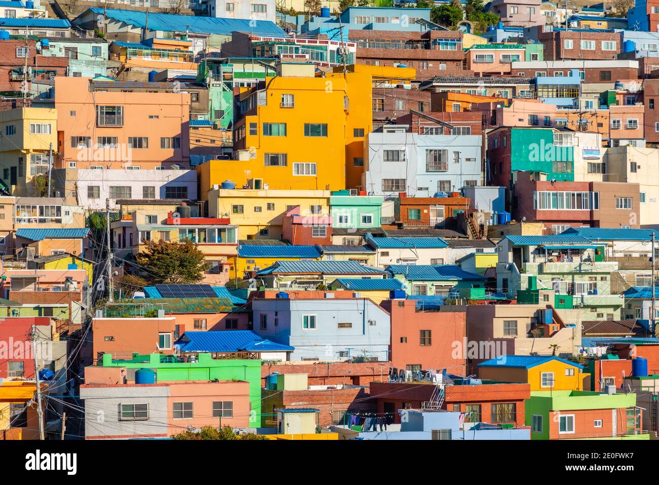 Colorful facades of houses at Gamcheon cultural village in Busan ...