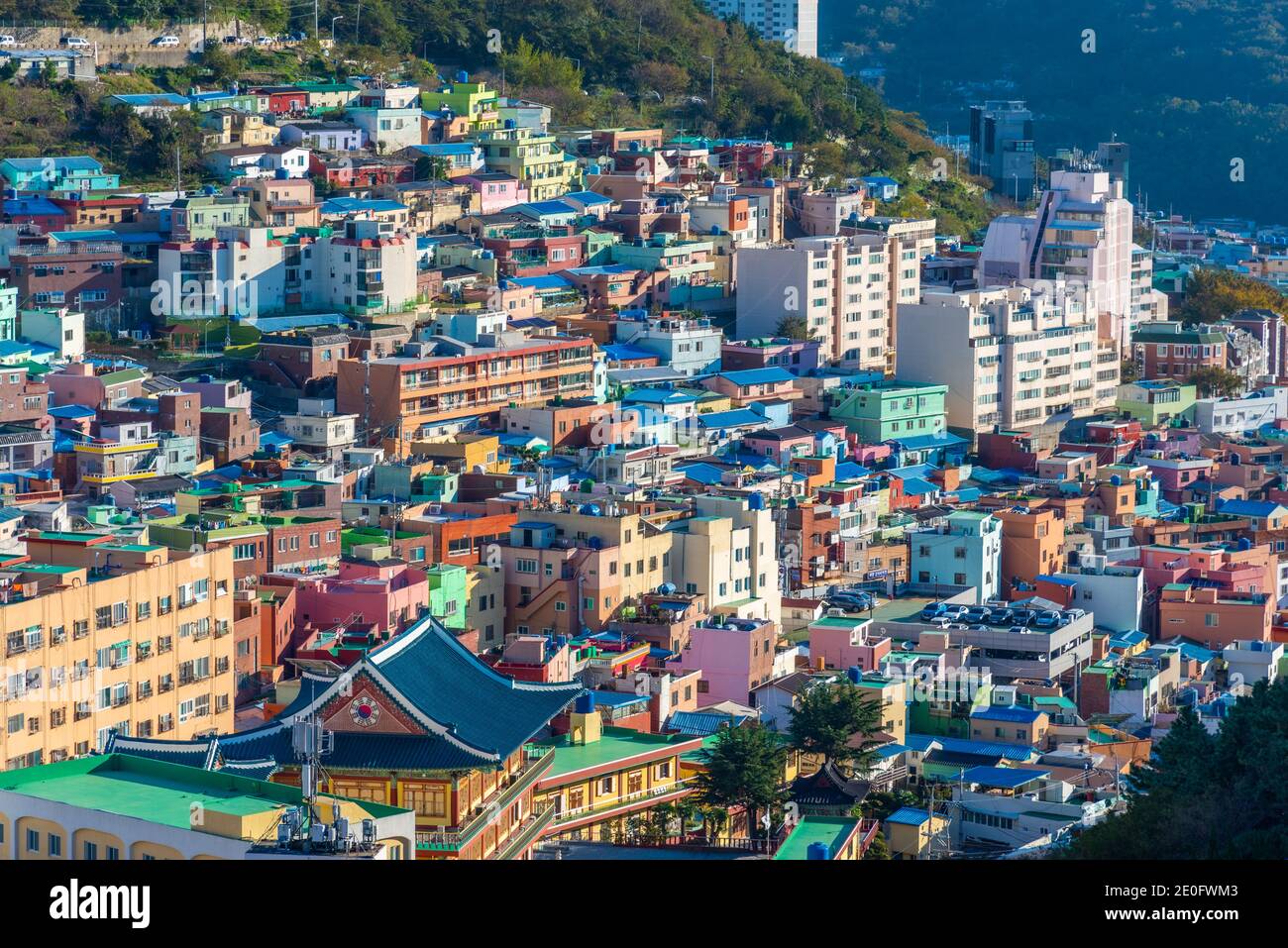 Colorful facades of houses at Gamcheon cultural village in Busan ...