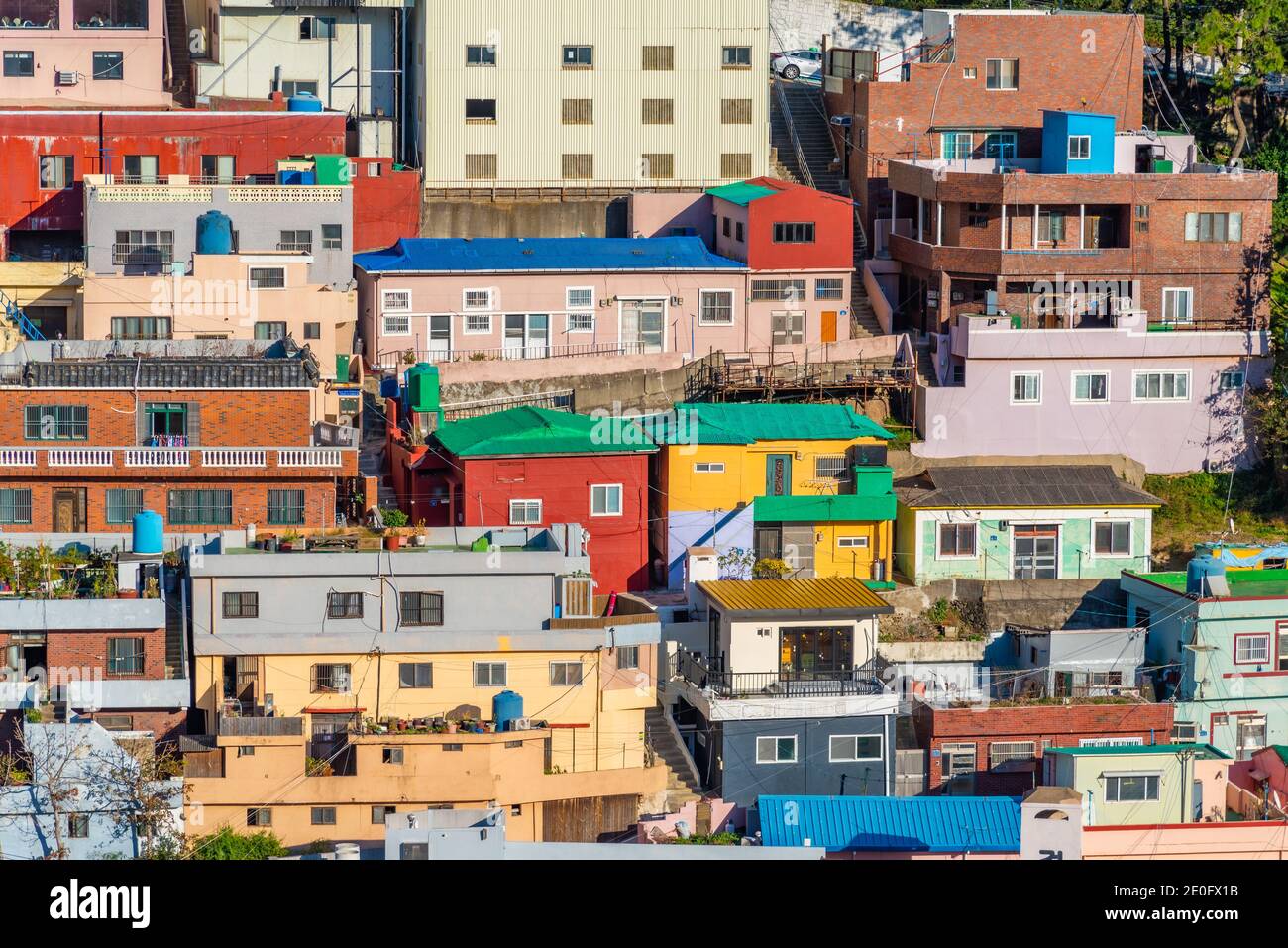 Colorful facades of houses at Gamcheon cultural village in Busan ...