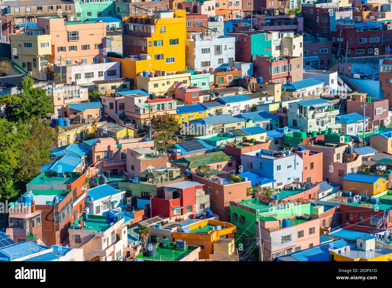 Colorful facades of houses at Gamcheon cultural village in Busan ...