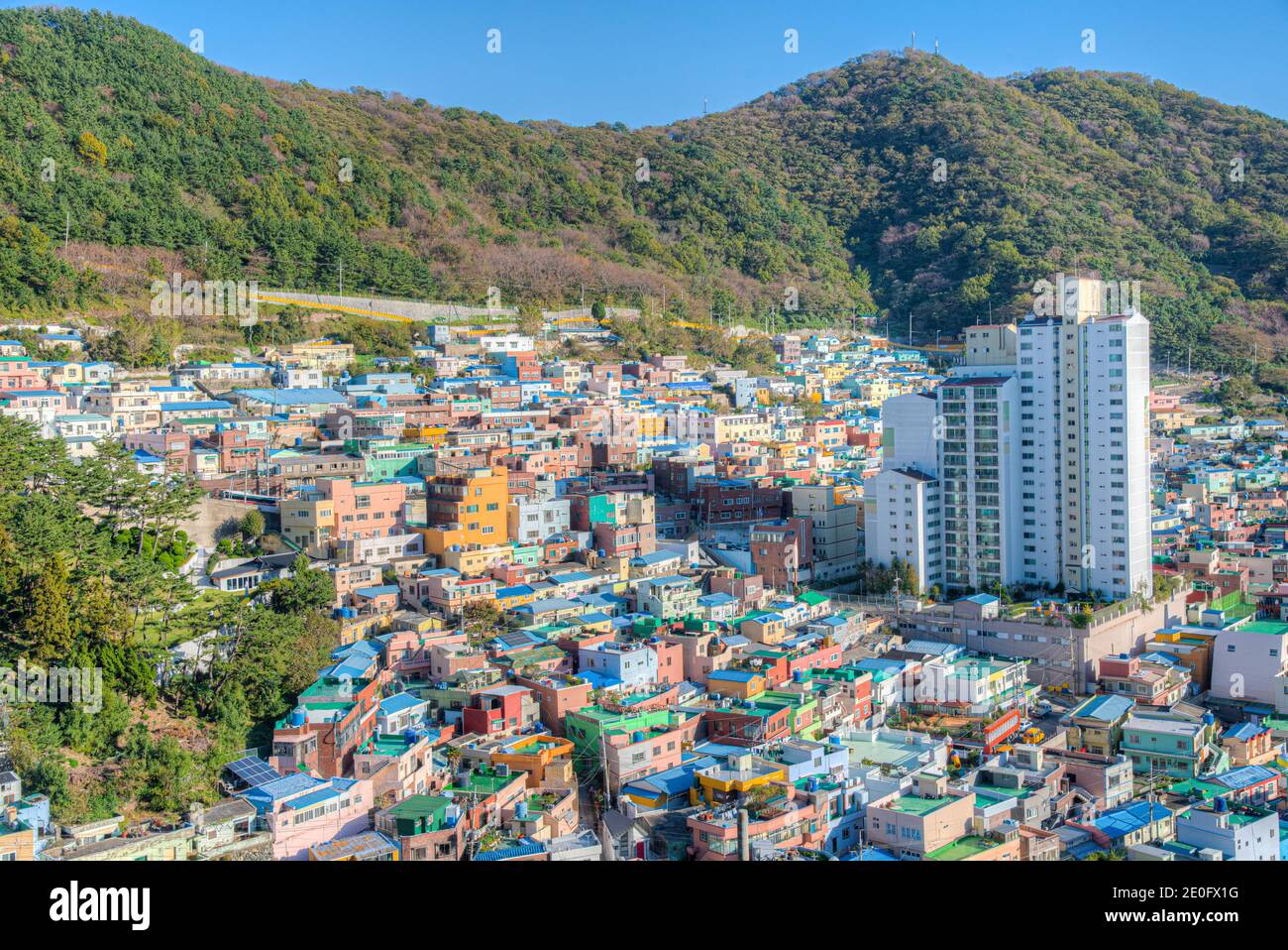 Colorful facades of houses at Gamcheon cultural village in Busan ...