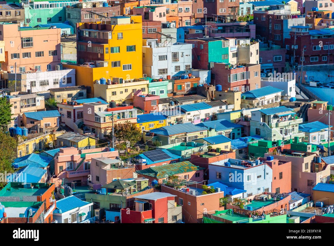 Colorful facades of houses at Gamcheon cultural village in Busan ...