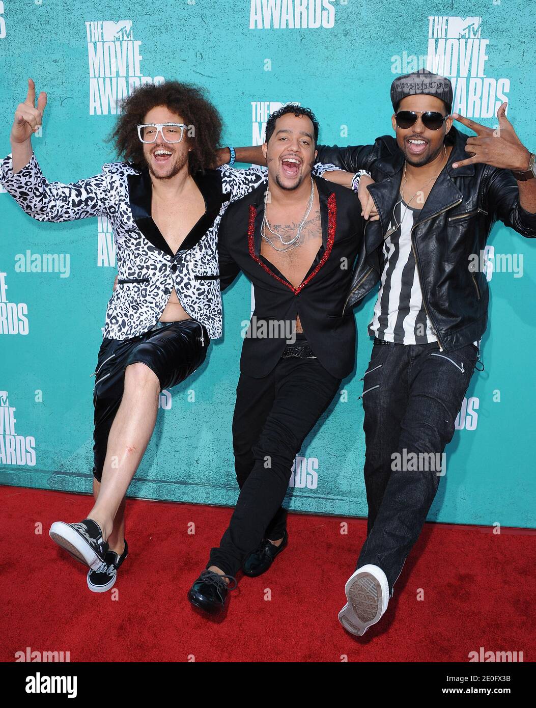 Red Foo, Sky Blu and Goonrock of LMFAO attend the 2012 MTV Movie Awards ...