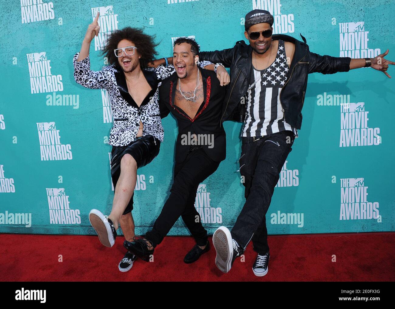 Red Foo, Sky Blu and Goonrock of LMFAO attend the 2012 MTV Movie Awards ...