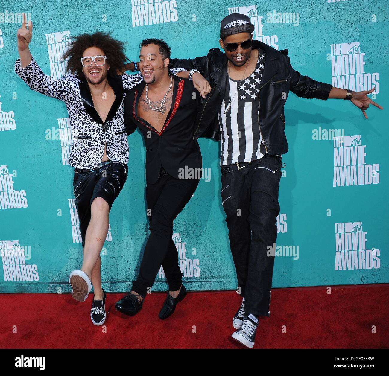 Red Foo, Sky Blu and Goonrock of LMFAO attend the 2012 MTV Movie Awards ...